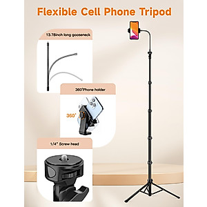 Phone Tripod, 86" Tall Tripod for iPhone with Flexible Gooseneck & Remote, Portable Aluminum Cellphone Stand for Selfies, Video Recording,Travel, Compatible with iPhone Android