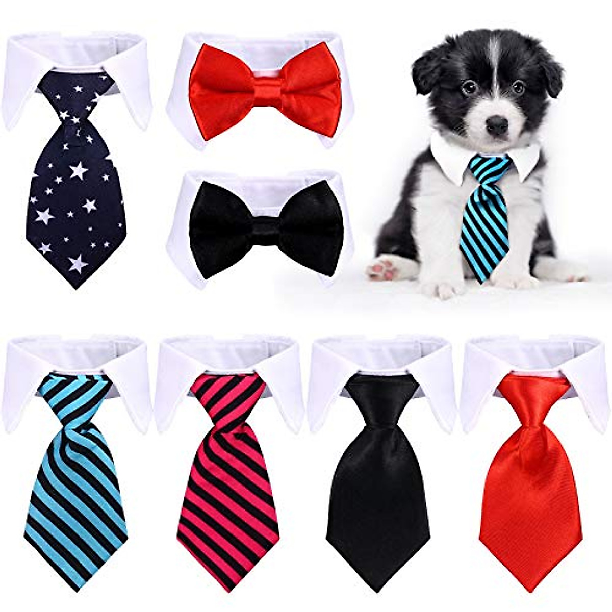 7 Pieces Adjustable Pets Bow Tie Striped Dog Pet Formal Tuxedo Costume Necktie Collar Puppy Grooming Ties for Small Dogs and Cats, S Size (Cute Pattern) (Chic Pattern)