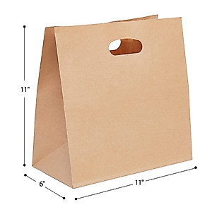 PAICUIKE 50 Pcs 11x6x11 Die Cut Tote Brown Paper Bags with Handle Bulk, Kraft Paper Grocery/Takeout Bags for Restaurant, Bakery, Retail