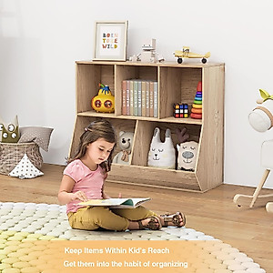 Nightcore 5-Cubby Toy Storage Cabinet, Toy Storage Organizer with Anti-Toppling Kits, Kids Bookcase & Bookshelf, Toy Storage Cubby for Playroom, Bedroom, Nursery & School (Natural)