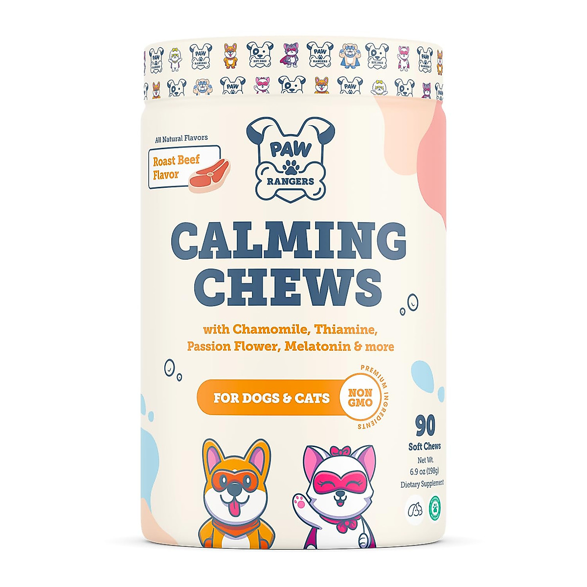 Paw Rangers 90Ct Calming Chews for cat and Dog Anxiety Relief-for All Pets, Cats, & Dog Vitamins and Supplements Made with Melatonin, Chamomile, Thiamine to Promote & Support a Calm Behavior for Pets