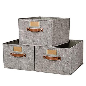 OLLVIA Large Fabric Storage Bins 3 Pack, 15.7x11.8x8.3 Foldable Storage Baskets with Labels, Decorative Storage Bins for Shelves, Rectangle Closet Baskets, Organizing Nursery for Home|Office