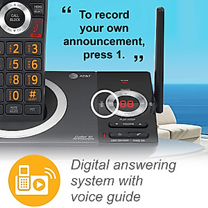 AT&T CL82219 DECT 6.0 2-Handset Cordless Phone for Home with Answering Machine, Call Blocking, Caller ID Announcer, Intercom and Long Range, Black