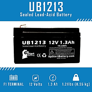 Replacement for Mercedes-Benz N000000004039 Battery - Replacement UB1213 Universal Sealed Lead Acid Battery (12V, 1.3Ah, 1300mAh, F1 Terminal, AGM, SLA) - Includes TWO F1 to F2 Terminal Adapters