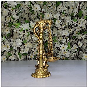 AtoZ India Cart Ganesha Statue on Swing with Diya Brass Ganesha Idol on Jhula Handmade Jhoola Ganesh Murti Showpiece Home Gold 8.75 x 8 x 2.5 inch