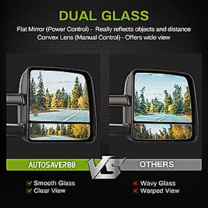 AUTOSAVER88 Tow Mirrors Compatible with 07-17 Tundra, Power Control Heated Rear View Mirrors, Black Manual Extending and Folding Truck Towing Mirrors w/ Turn Signal