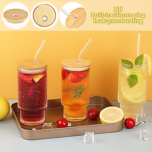 SogYupk Glass Cups Set with Straw/Bamboo Lid,12 oz Stackable Serving Drinking Glasses, Ideal for Whiskey/Cocktails/Juice/Coffee/Beer, Dishwasher Safe,3 Patterns of Vintage Glassware Sets.(6 Pcs)
