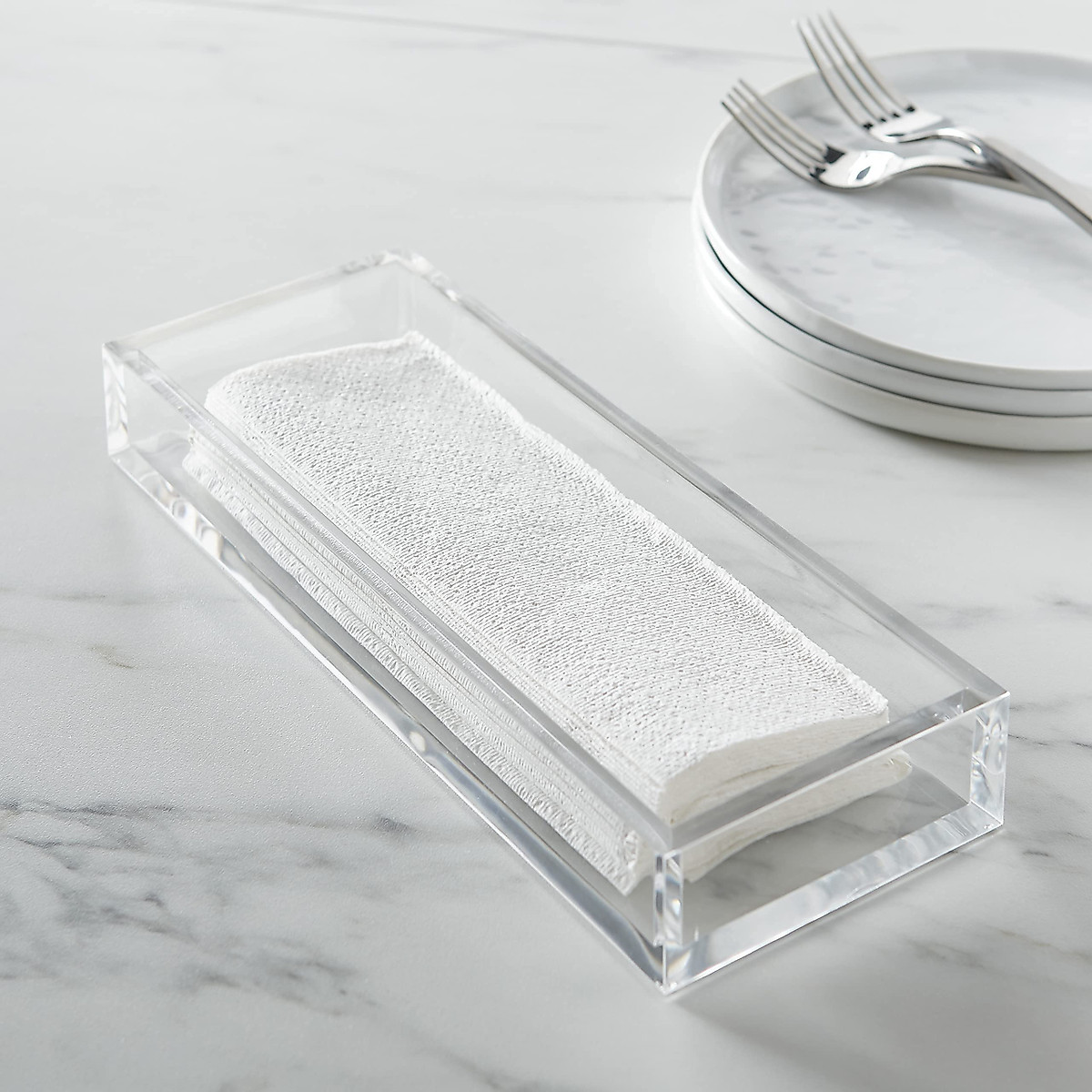 Huang Acrylic Clear Hand Towel Tray 11"x4" (10.5"x3.5" Internal) | for Bathrooms, Kitchens, Hosting, Picnics, Parties | Long Lasting Premium Acrylic Construction