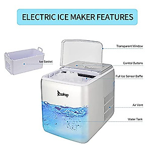 NA 120V 150W 44lbs/20kg/24h Ice Maker ABS Transparent Cover/Display Commercial/Home Silver
