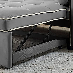 HomSof Modern 55.5" Pull Out Sleep Bed 2 Seater Loveseats Sofa Couch with Side Pockets Adjsutable Backrest and Lumbar Pillows for Apartment Office Living Room, Style E, Grey