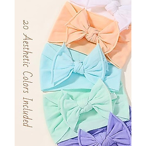 jollybows 20PCS Baby Girls Nylon Headbands Elastic Hair Bows Hair Bands Turban Hair Accessories for Kids Infants Toddlers