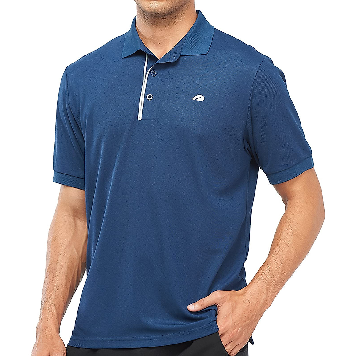 ALLZERO Men's Polo Shirt Quick Dry Long and Short Sleeve Activewear Shirts Performance Athletic Tennis Golf Collar Shirts DARKBLUE L