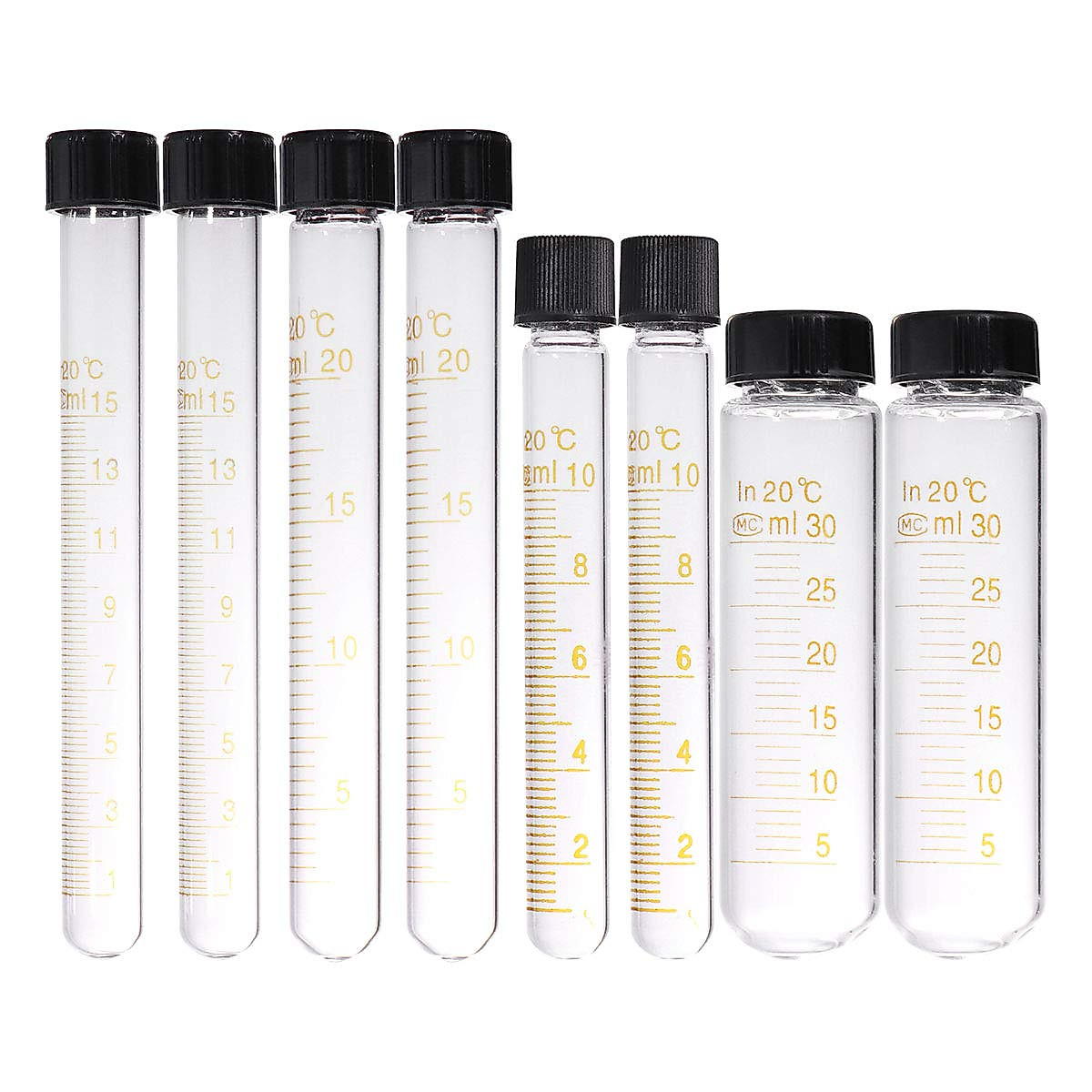 8PCS Graduated Glass Test Tube with Screw Caps, High Temperature Resistant, Clear Glass Test Tubes for Experiments and Plant Use