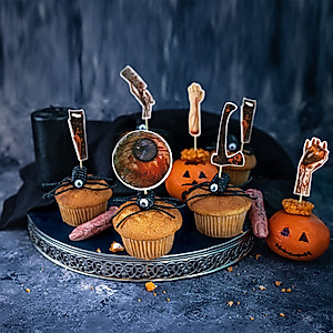 Gyufise 36Pcs Horror Halloween Cupcake Toppers Bloody Eyes Hand Vampire Zombie Party Knife Cake Topper Decorations for Halloween Horror Movie Theme Birthday Baby Shower Supplies