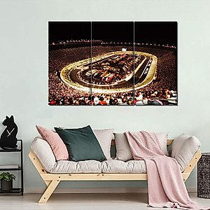 Wall Pictures for Living Room Bristol Night Race Canvas Prints 3 Piece Wall Art Nascar Tracks Picture Sport Painting Artwork Home Decor Giclee Gallery-Wrapped Framed Ready to Hang, 36" Wx24 H