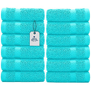 DAN RIVER 100% Cotton Face Towels 12 Pack - Premium Quality Washcloths Soft and Highly Absorbent Towels for Bathroom, Spa, Gym - Quick Dry Essential for Body and Daily Use 12x12 in, 600 GSM – Aqua