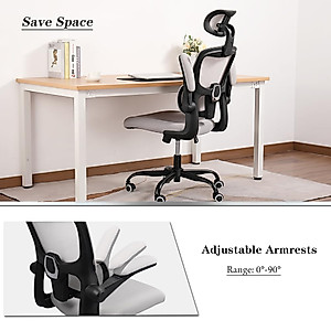 Ergonomic Office Chair Mesh Desk Chair Lumbar and Back Support Computer Chair with Adjustable Headrest Pillow 360 Swivel Casters and Flip-up Armrests for Home Office (Gray)