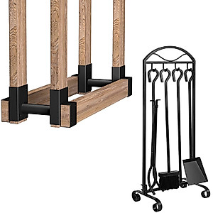 Amagabeli 2Pack Firewood Bracket Rack Outdoor Bundle 5 Pieces Fireplace Tools