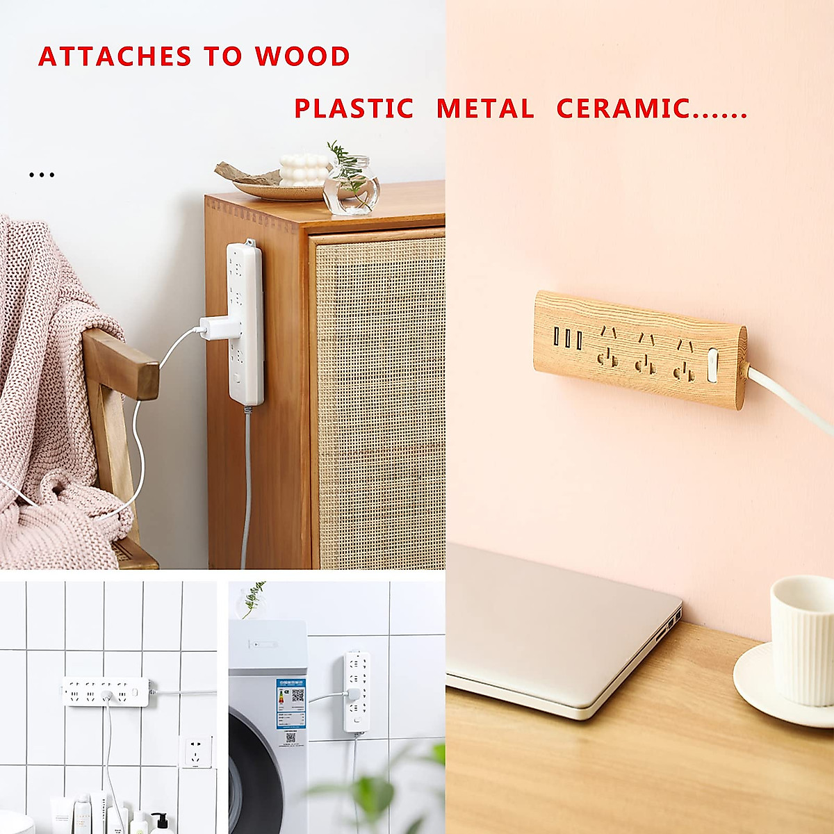 8-Pack Self Adhesive Power Strip Holder, Plug-in Socket Fixer Bracket Stand Surge Protector Fixator Desk Wall Mount Punch Free for Kitchen Home and Office