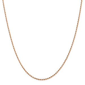 Solid 14k Rose Gold 1.50mm Diamond-Cut Rope Chain Necklace with Lobster Clasp - with Secure Lobster Lock Clasp 18"