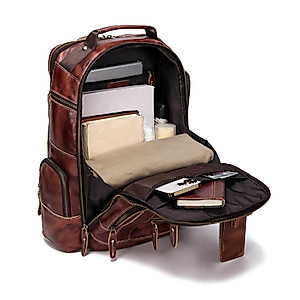 LANNSYNE Full Grain Leather Backpack For Men, Fits 16" Laptop, Coffee