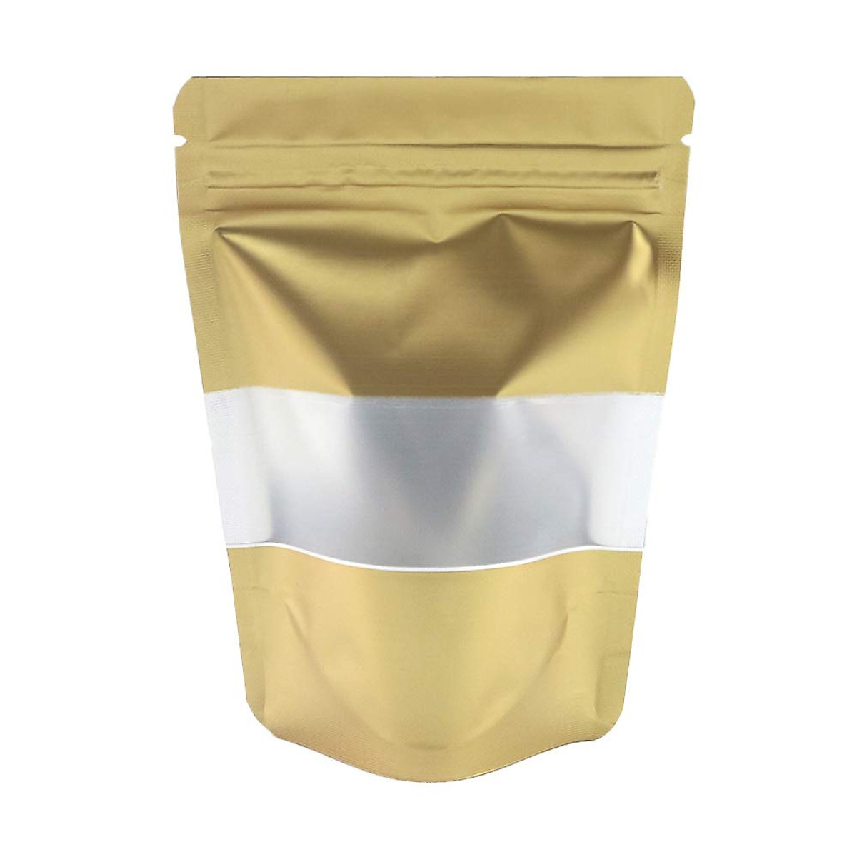 Metallic Colored with Clear Window Metallic Foil Stand-Up Resealable Food Storage Pouch (13oz, Matte Gold)