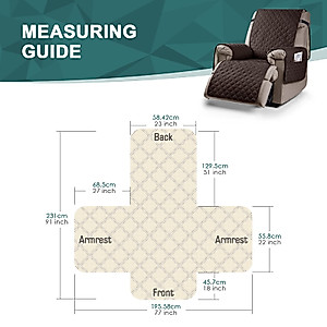 Ruaozz 100% Waterproof Recliner Chair Cover Non-Slip Reclining Cover for Recliner Chair Washable Chair Seat Cover with Elastic Straps for Kids, Dogs, Pets (Chocolate, 23'')