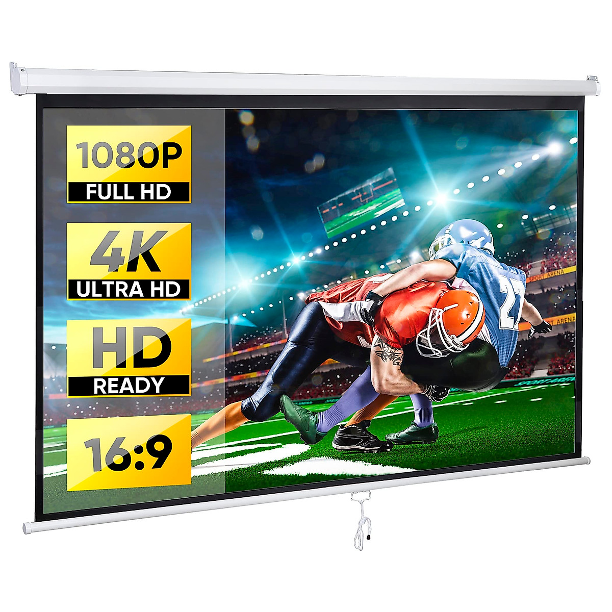 ZENY Projector Screen Pull Down 80 Inch 16:9 HD Projection Screen Folding Home Theater Portable Indoor Outdoor Movie Screen