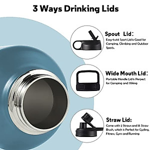 64 oz Water Bottle Stainless Steel with Straws & 3 Lids, Double Wall Vacuum Insulated Half Gallon Water Bottle with Sleeve & Carry Pouch, 64oz Leak Proof Metal Thermos Water Jug for Sport Camping