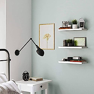 Set of 3 Floating Shelves,Wall Mounted Floating Storage Shelves,White Finish Wall Mount Shelf Sets, Wood Wall Shelves for Decor and Display,Be Used for Kitchen, Bathroom,Living Room, Bedroom and More.