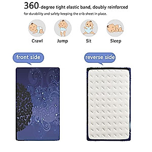 Starry Night Themed Fitted Mini Crib Sheets,Portable Mini Crib Sheets Soft & Stretchy Fitted Crib Sheet-Crib Mattress Sheet or Toddler Bed Sheet,24“ x38“,Charcoal Grey Indigo Black
