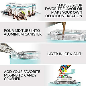 Nostalgia Electric Ice Cream Maker & Candy Crusher, 2 Quarts, Soft Serve Machine for Ice Cream, Frozen Yogurt & Sorbet in Minutes, Works with Candy Bars, Chocolate Chips, Nuts & More, Aqua