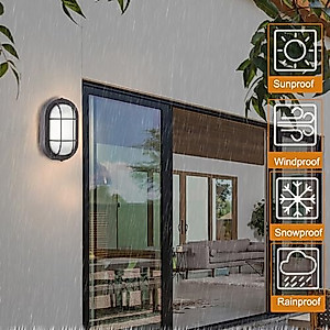 Gruenlich LED Bulkhead Light Worked as Wall Lantern Wall Sconce or Flush Mount Ceiling Light, 6W Replace 60W, 520 Lumen, Dimmable 5000K Daylight White, Water-Proof for Outdoor, 2-Pack