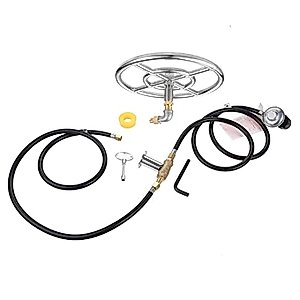 12" Fire Pit Ring Burner Kit, LP Propane Gas Fire Pit Stainless Steel Burner Ring Installation Kit, for Fire Pit Indoor Outdoor Camping Fireplaces with 1/2 Key Valve Air Mixer Valve Regulator Hose