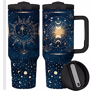 Equoza Tumbler with Lid and Straw Travel Coffee Mug Gifts for Astrology, Celestial, Moon, Galaxy Lovers 40oz Tumbler with Handle Travel Mug Double Wall Vacuun Insulated Cup (Pack of 1)