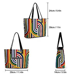 Womens Handbag Rainbow Pattern Leather Tote Bag Top Handle Satchel Bags For Lady
