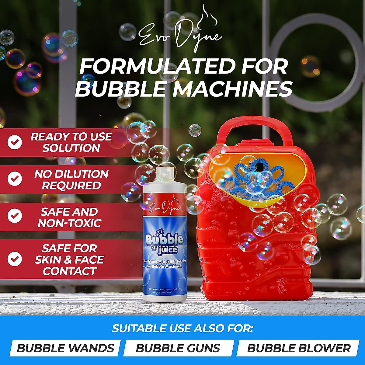 Bubble Solution (32 oz) - Bubbles for Bubble Machine, Made in USA | Premixed Bubble Solution Refill - Non-Toxic Bubble Solution for Parties, Weddings, Birthdays, & More – Outdoor Bubble Juice