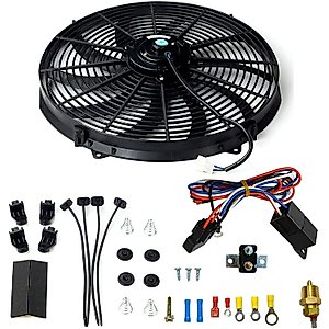 16 inch Electric Radiator Fan, 3000 CFM 10 Blades Electric Fan Automotive Black with Thermostat Wiring Switch Relay Kit