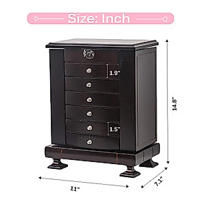 MTFY Jewelry Armoires Cabinet Stand, Large Capacity Storage Stand Organizer, 6 Drawers Freestanding Wooden Jewelry Cabinet with Flip up Mirror, Velvet Lining for Bedroom & Living Room