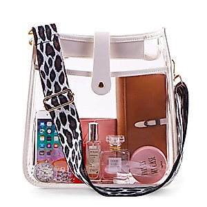 BOBOKA Clear CrossBody Bag with Leopard Guitar Strap Clear Bag Stadium Approved Shoulder See Through Handbag Purse for Women