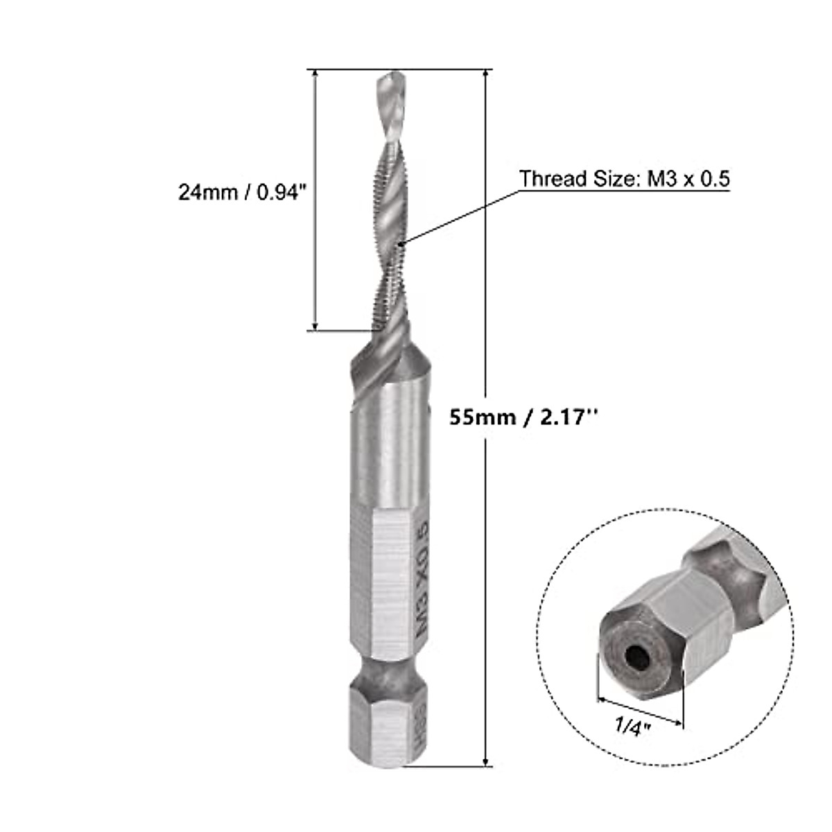 1/4" Hex Drill Tap Drill, M3 HSS Combination Hex Shank Drill & Tap, Power Tool Part Drill Bit for Aluminum Soft Metal