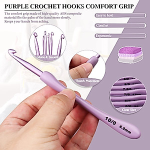Coopay Purple Crochet Hooks Ergonomic Crochet Hook Set for Arthritic Hands, Lightweight Aluminum Crochet Needles for Crocheting Yarn, Knitting Hook Crochet Kit for Beginners Knitting Crochet Supplies