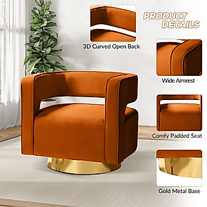 HULALA HOME Swivel Accent Barrel Chairs Set of 2, Modern Velvet Accent Chairs with 3D Curved Open Back & Swivel Gold Metal Base, Velvet Club Lounge Chairs for Living Room Bedroom Nursery, Orange