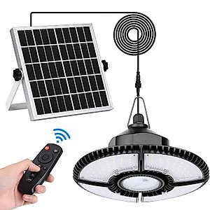 Webcem Solar Shed Light Outdoor Indoor, 136LED 1000LM Solar Pendant Light with Remote Control, IP65 Waterproof, 4+1 Leaves 90°Adjustable Solar Powered Shed Light for Yard Garage Gazebo Porch