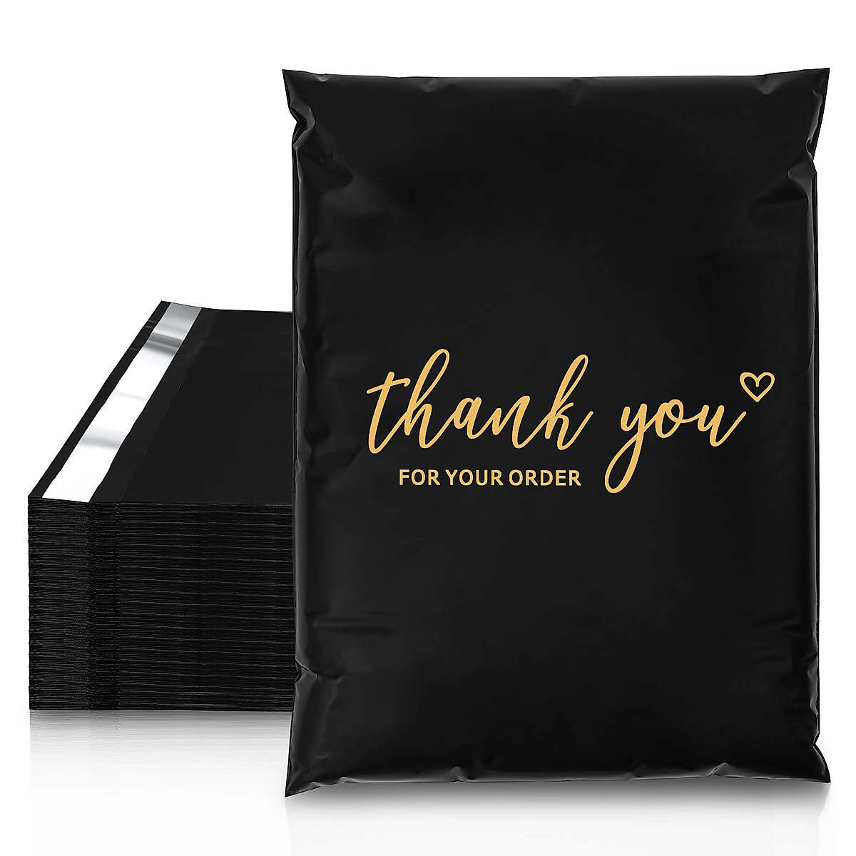 JinRuiKJ Thank You Poly Mailer 100 PCS Shipping Bags Black Envelopes with Self Adhesive, Waterproof and Tear-Proof Postal Bags, Chic Packaging Bags for Small Business, 10x13 Inches, Bulk
