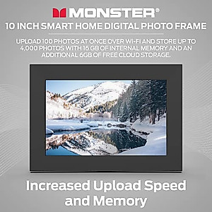 Monster Smart Home 16 GB Digital Photo Frame, High Definition 1280p Smart Picture Frame-10 inch