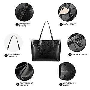 Kattee Vintage Genuine Leather Tote Shoulder Bag for Women Satchel Handbag with Top Handles (Black)
