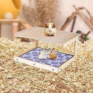 Vehipa Wooden Guinea Pig Hideout, Detachable Guinea Pig Platform with Stairs and Mat, Guinea Pig House for Hamster Bunny and Chinchilla on Cages