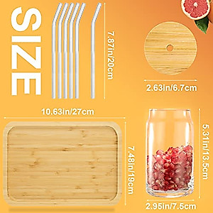 Weselljars 6pcs Glass Cups with Bamboo Lids Glass Straws and Tray, 16oz Beer Glasses Can Shaped Glass Cups, Tumbler Glass Cup for Iced Tea, Cocktail, Whiskey, Coffee, Wine and Water