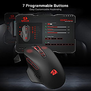 Redragon M656 Gainer Wireless Gaming Mouse, 4000 DPI 2.4Ghz Gamer Mouse w/ 5 DPI Levels, 7 Macro Buttons, Red LED Backlit & Pro Software/Drive Supported, for PC/Mac/Laptop